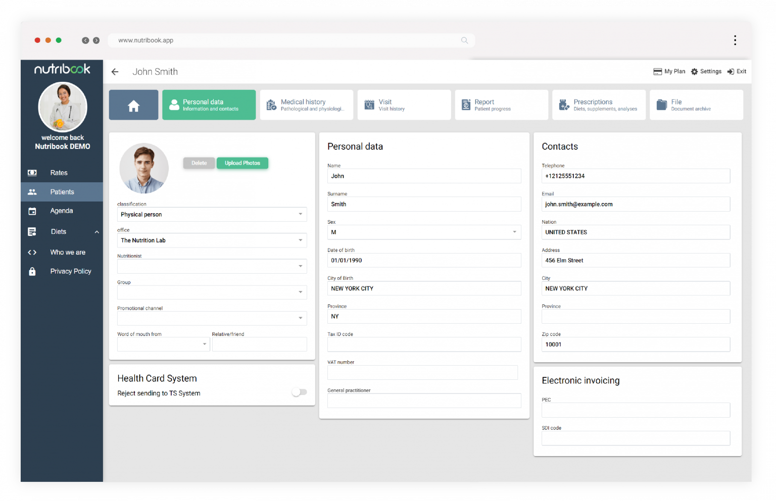 Patient card - Nutribook